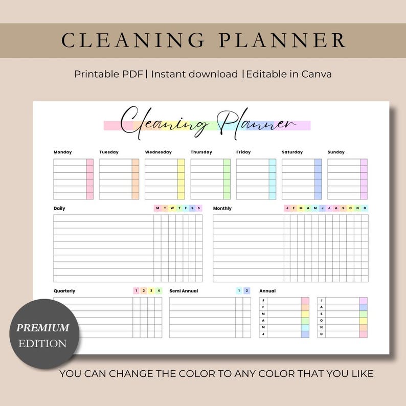 Home Cleaning Checklist, Printable, Weekly, Monthly Cleaning Planner ...
