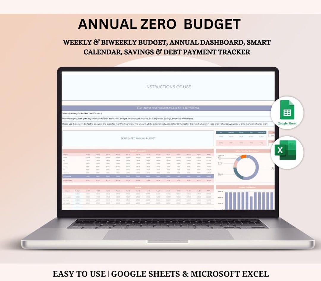 Annual Zero Budget Spreadsheet for Google Sheets, Budget Planner ...