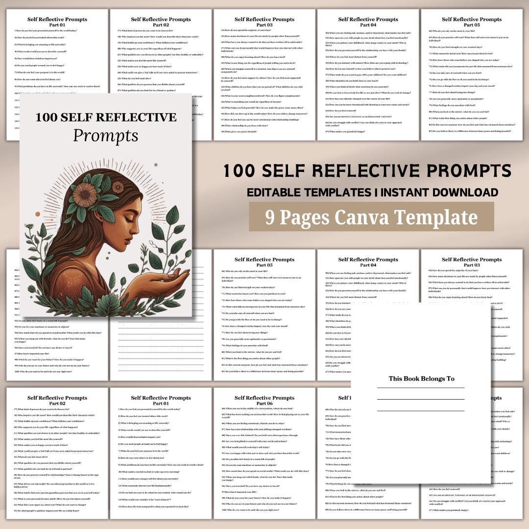 Self Reflective Prompts Set, Journal Prompts for Self Discovery ...
