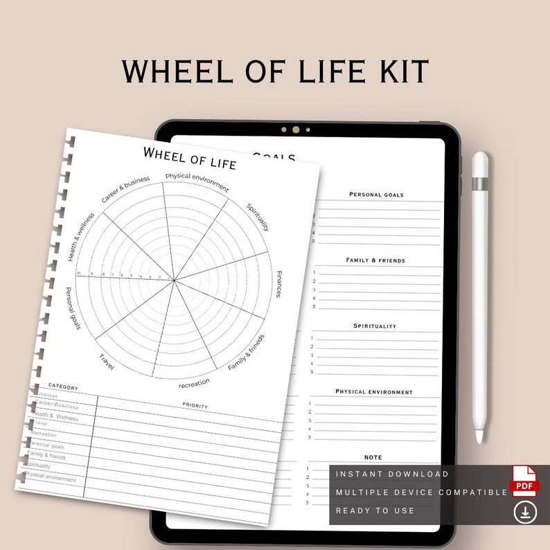 Wheel of Life Printable, Printable Wheel of Life Kit, Goals Planner ...