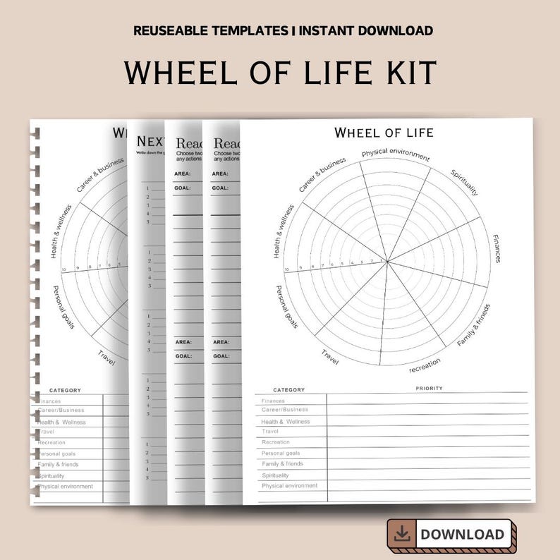 Wheel of Life Printable, Printable Wheel of Life Kit, Goals Planner ...