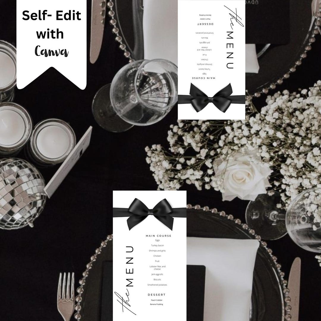 Elegant Black and White Dinner Menu Template | Printable & Editable ...