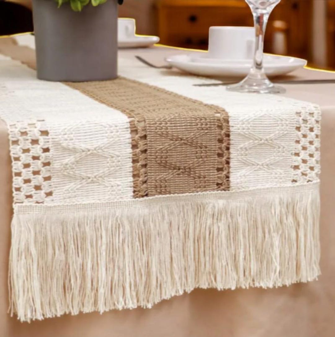 Rustic Burlap Table Runner – Farmhouse Cotton Crochet Lace, Boho Chic ...
