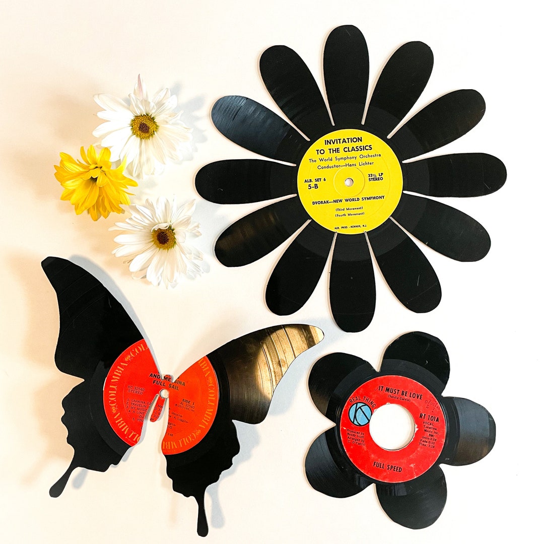 Butterfly and Flowers Vinyl Record Art Bundle, Includes 1 Butterfly, 2 ...