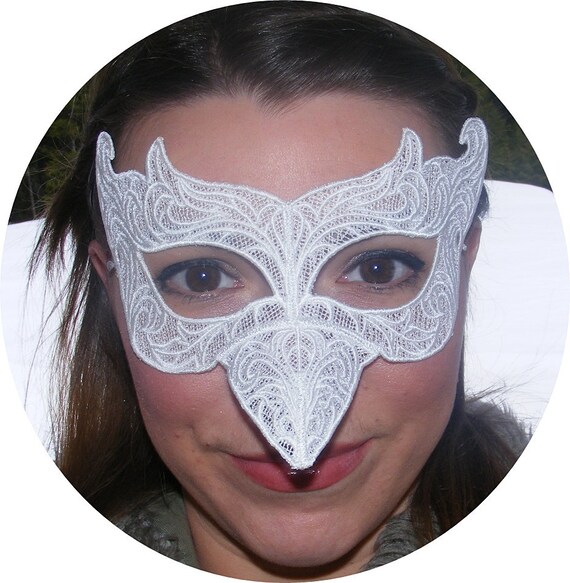 White Lace Embroidered dove mask | Etsy