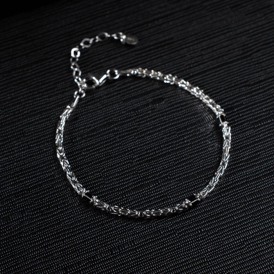 925 Sterling Silver Men's Bracelet, Italian Design With Black Zircon ...