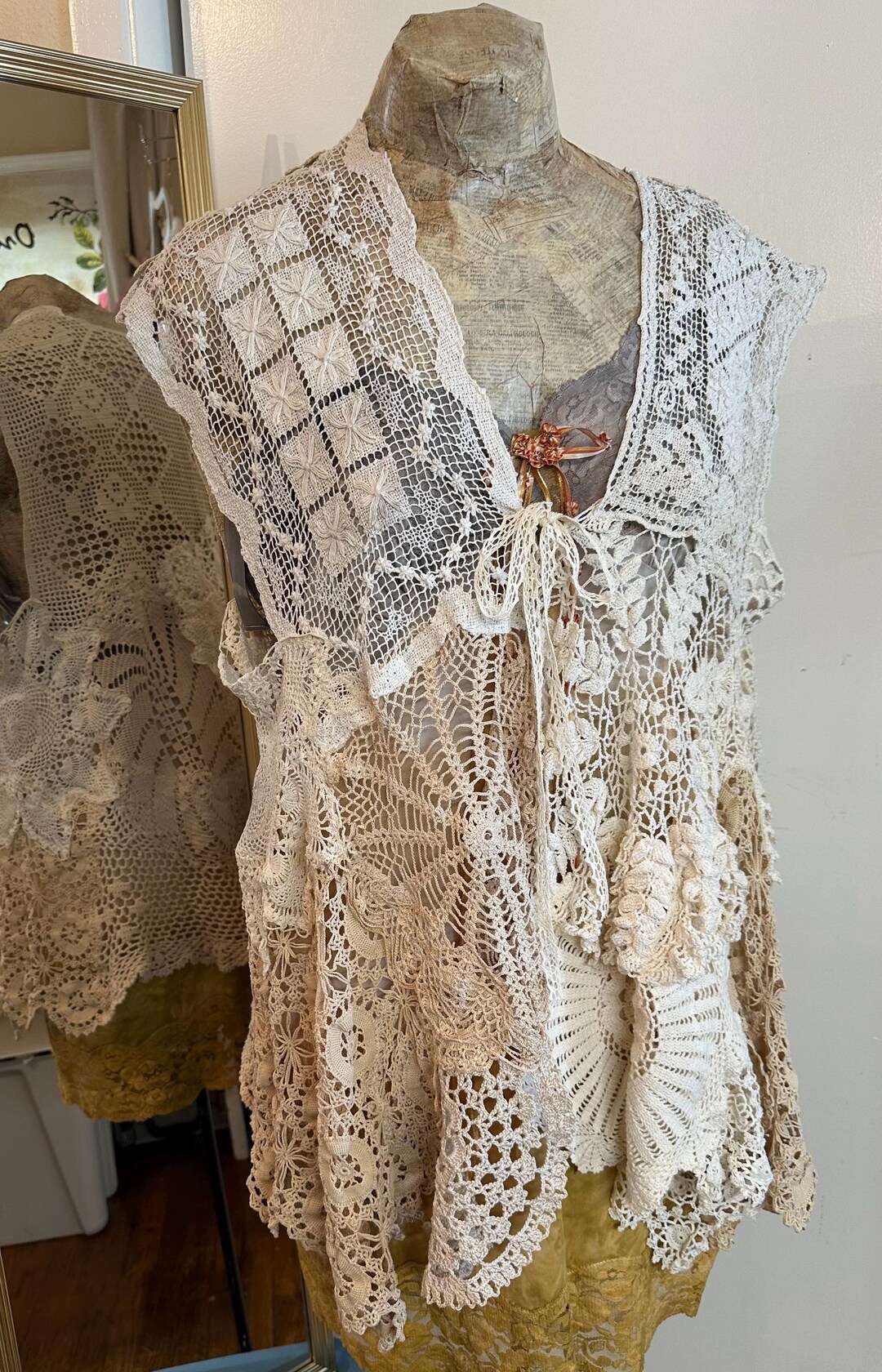 Upcycled Vintage Crocheted Large-xlg Doily Top Romantic Bohemian Shabby ...