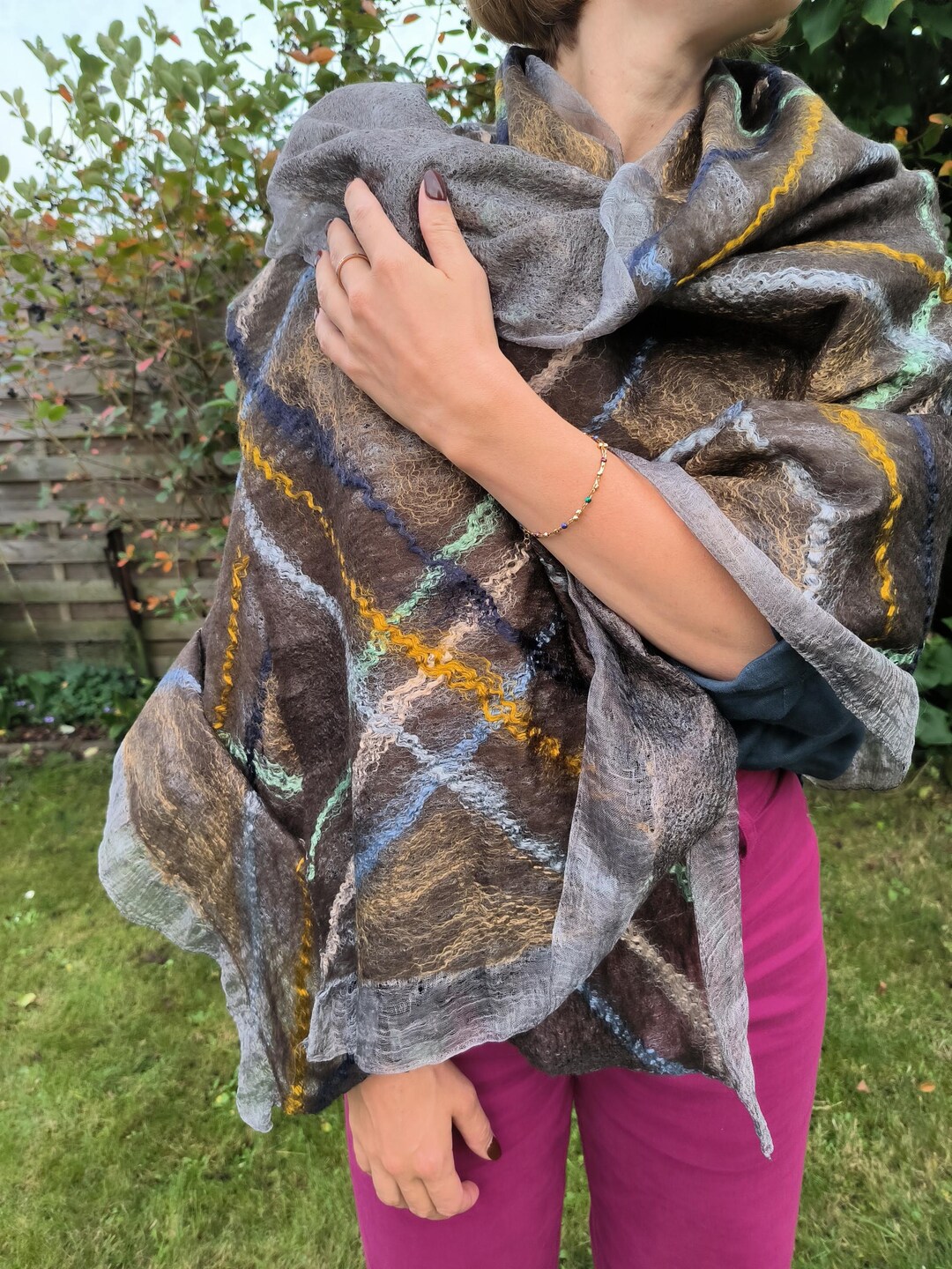Forest Amber – Brown Felted Shawl, Handmade Wool Wrap, Autumn Nature ...
