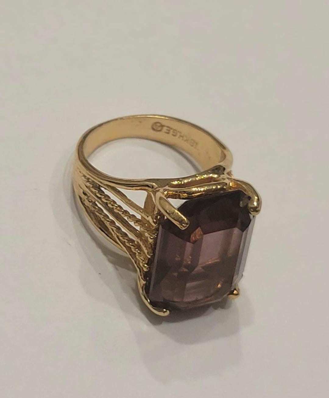 Vintage 18K GE Gold Electroplate Amethyst Gemstone Ring Radiant Cut ...