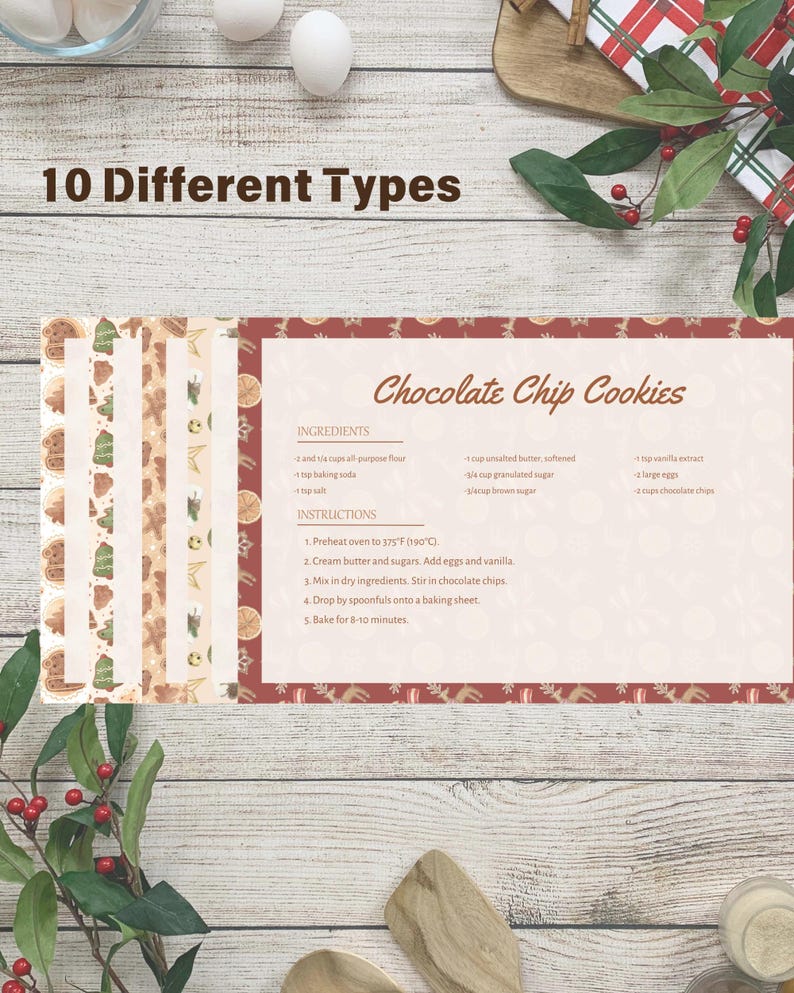 Christmas Recipe Cards, Colorful Recipe Card, 10 Different Templates ...
