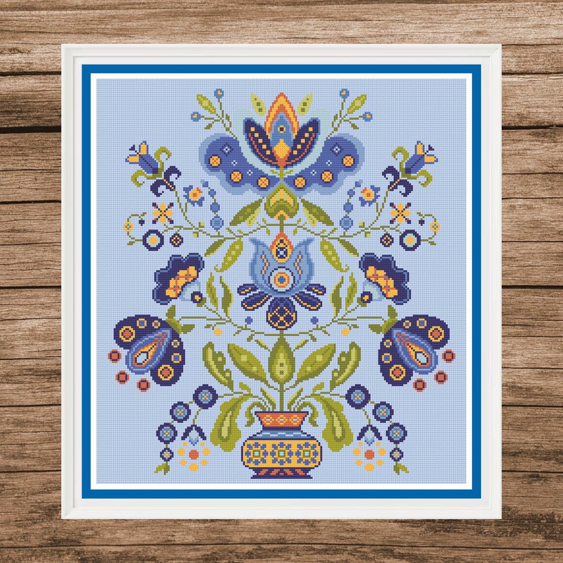 Perfect Blue Flower Cross Stitch Pattern. Modern Ornament. Ukrainian ...
