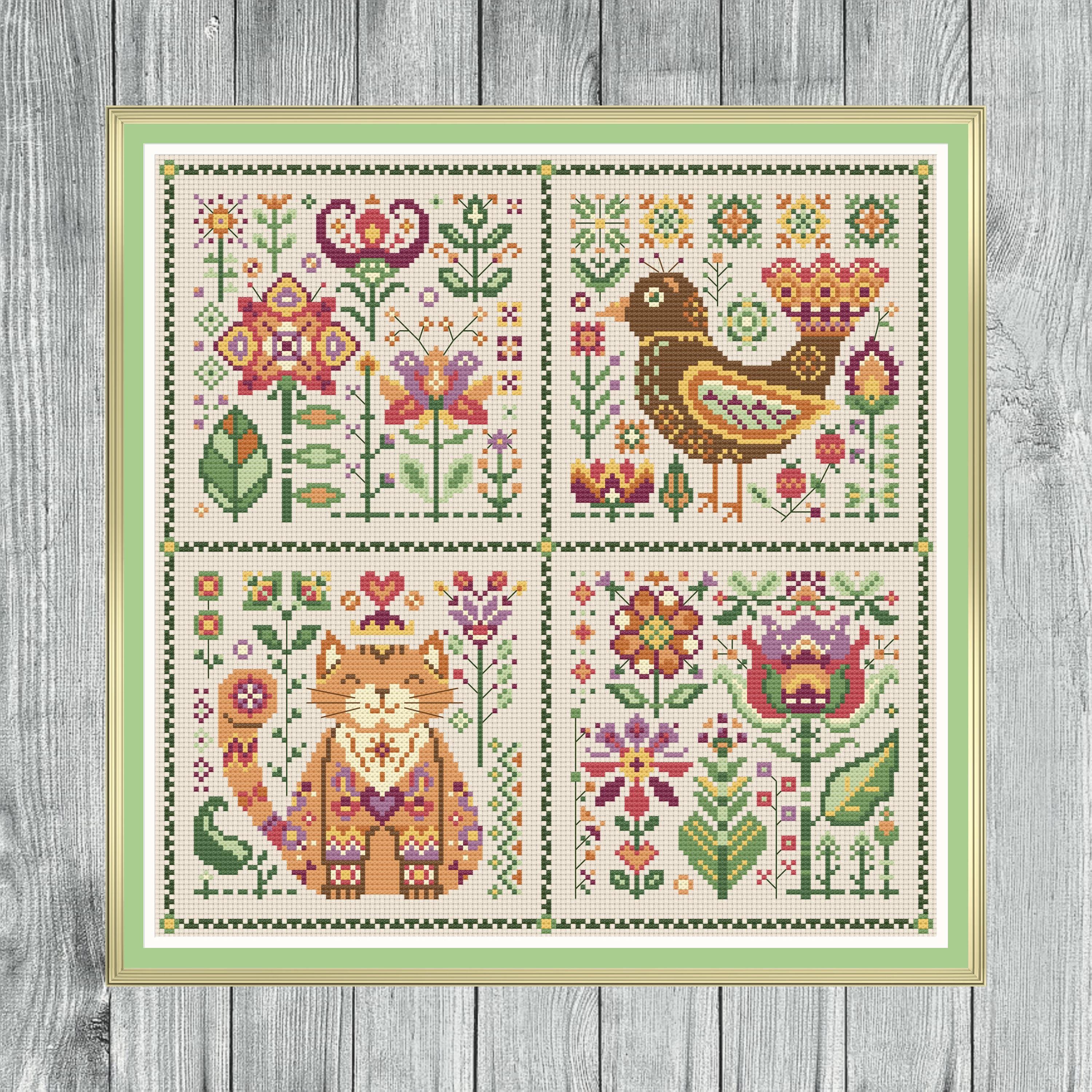 Magic World Multicolor Cross Stitch Chart. Modern Scandinavian Embroidery. Ginger Cat. Cute ...