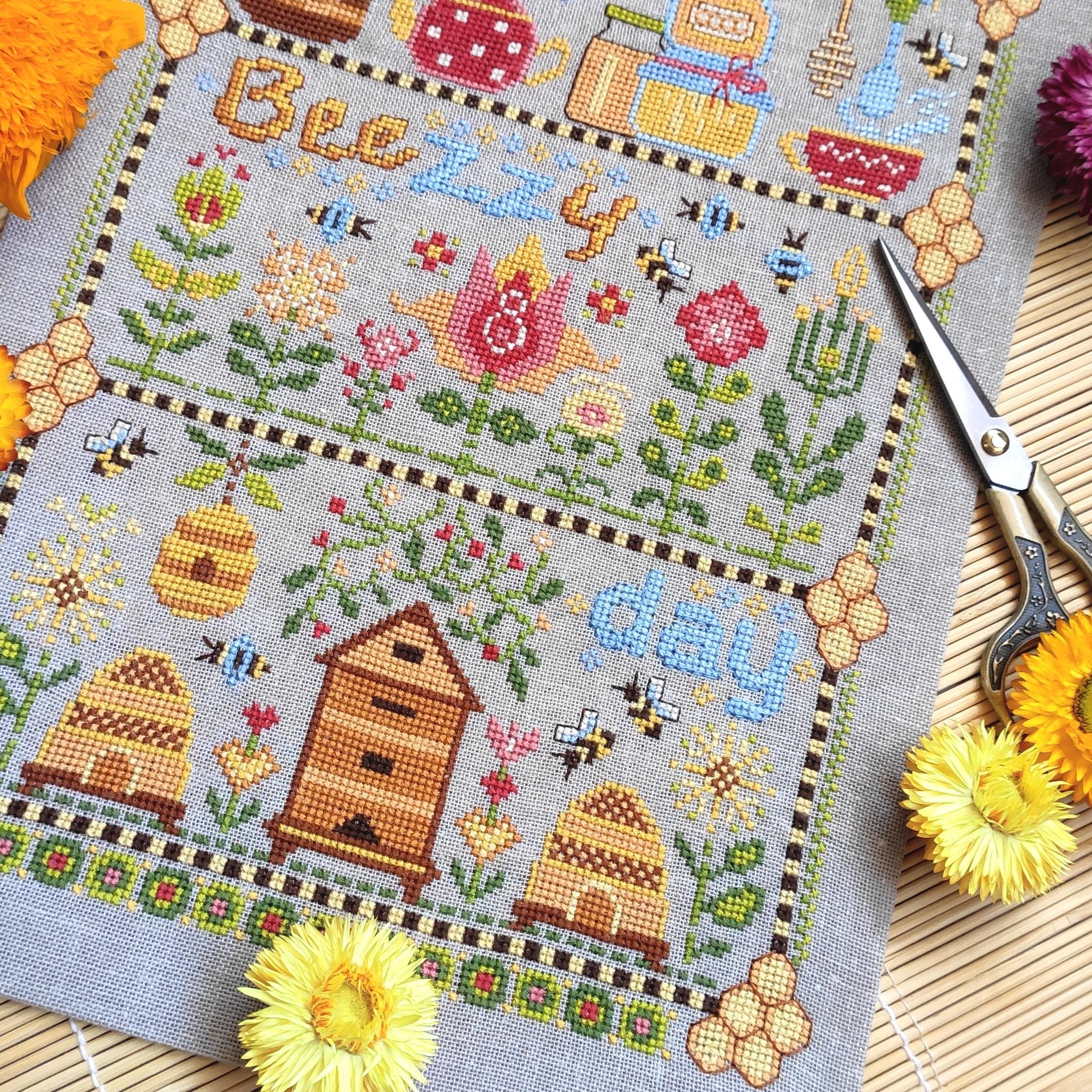 Beezzy Day Cross Stitch Pattern. Bee Cross Stitch. Beehive Cross Stitch ...