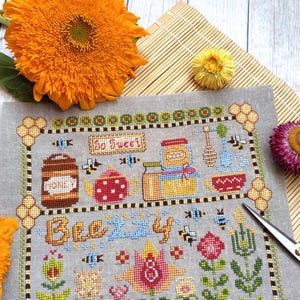 Beezzy Day Cross Stitch Pattern. Bee Cross Stitch. Beehive Cross Stitch ...