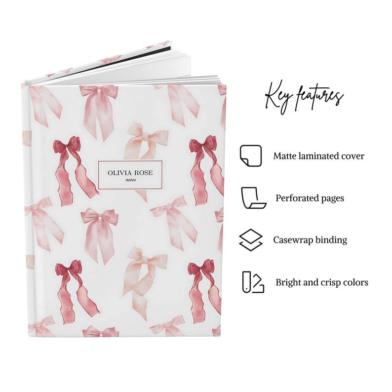 Personalized Coquette Bow Notebook, Custom Diary for Niece, Pink ...