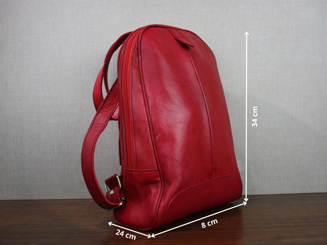 Red Leather Backpack, Handmade Leather Backpack, Made in Spain, Genuine ...