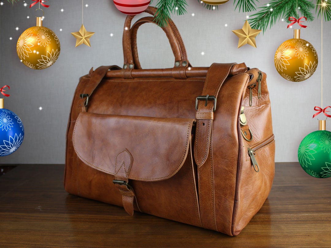 Handmade Leather Duffel Bag, Classic Weekender Bag, Genuine Leather ...