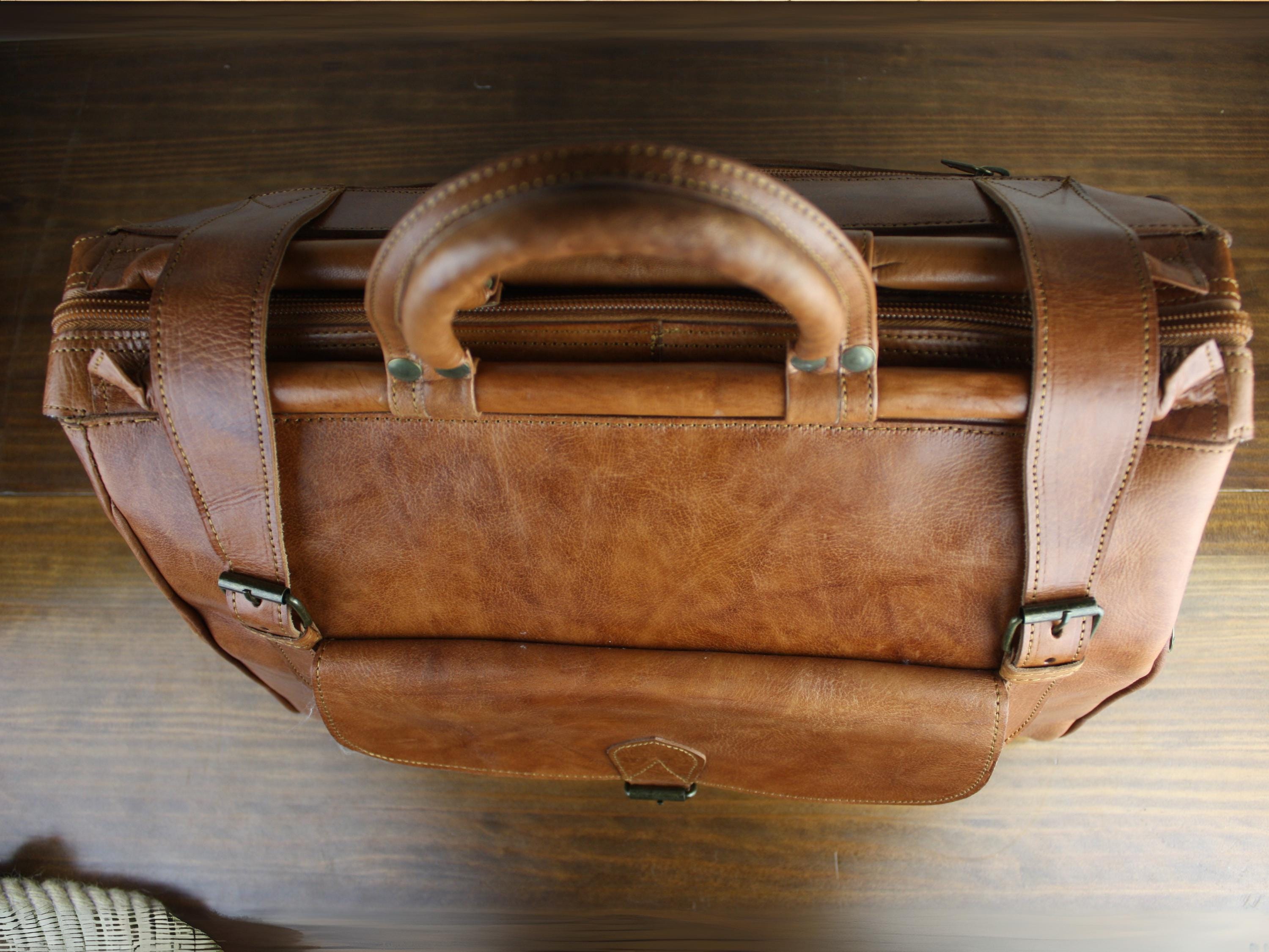 Handmade Leather Duffel Bag, Classic Weekender Bag, Genuine Leather ...