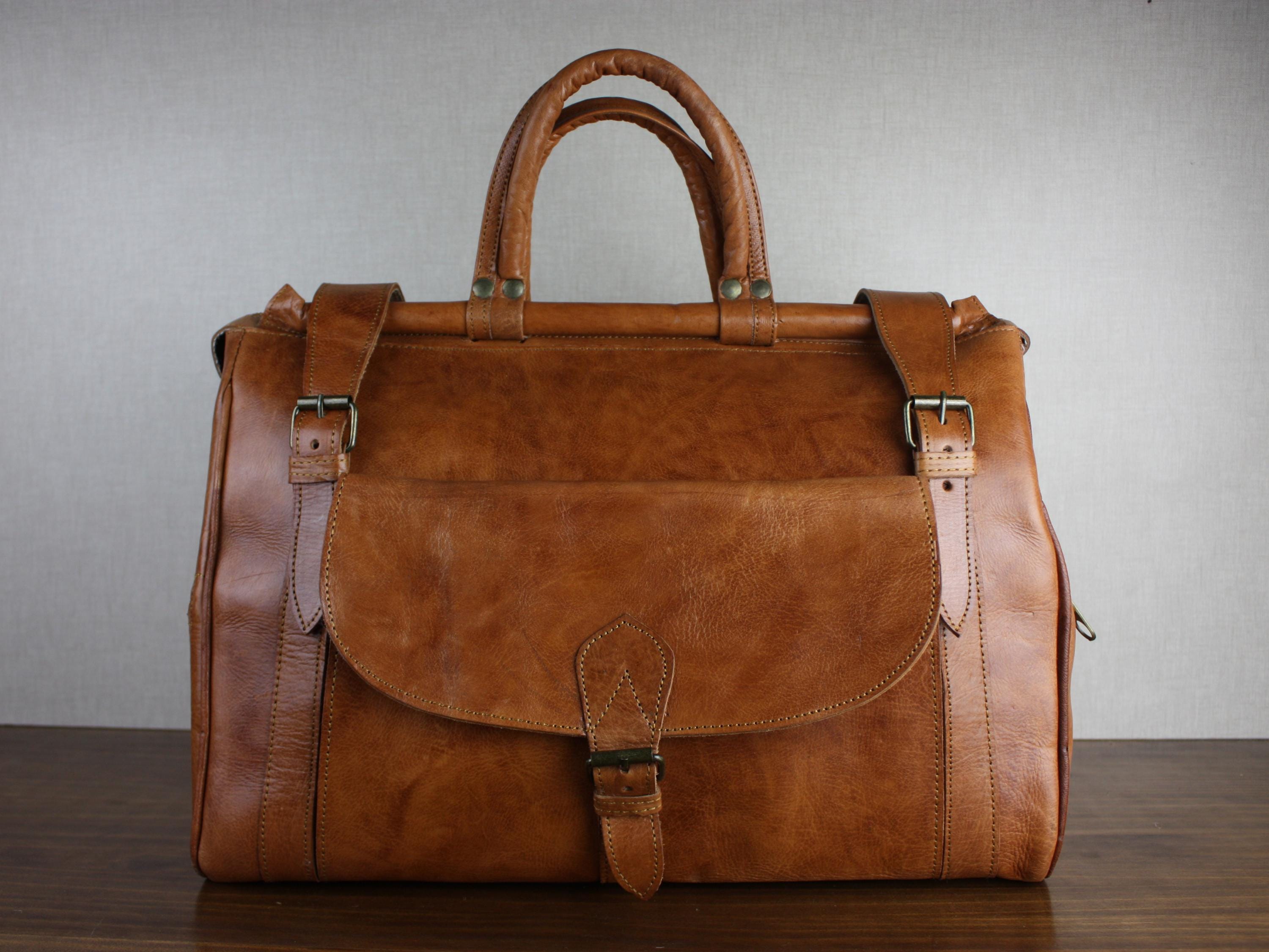 Handmade Leather Duffel Bag, Classic Weekender Bag, Genuine Leather ...