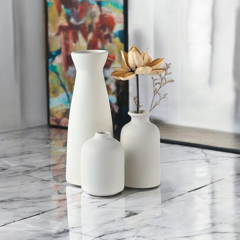 Rustic Ceramic Vase Set of 3 | Modern Farmhouse Flower Vases for Living ...