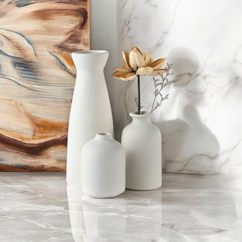 Rustic Ceramic Vase Set of 3 | Modern Farmhouse Flower Vases for Living ...