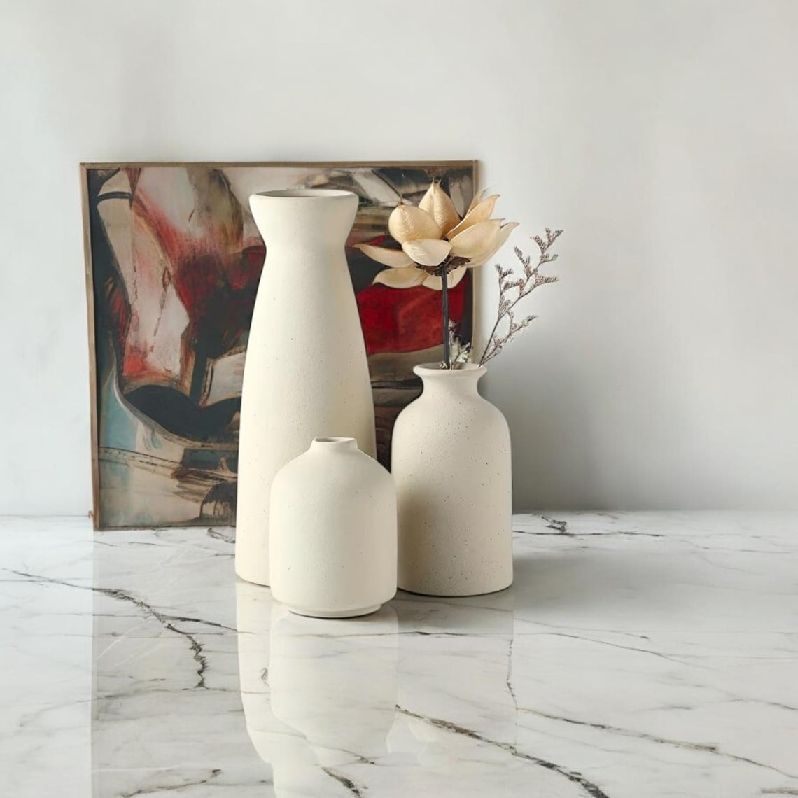 Rustic Ceramic Vase Set of 3 | Modern Farmhouse Flower Vases for Living ...