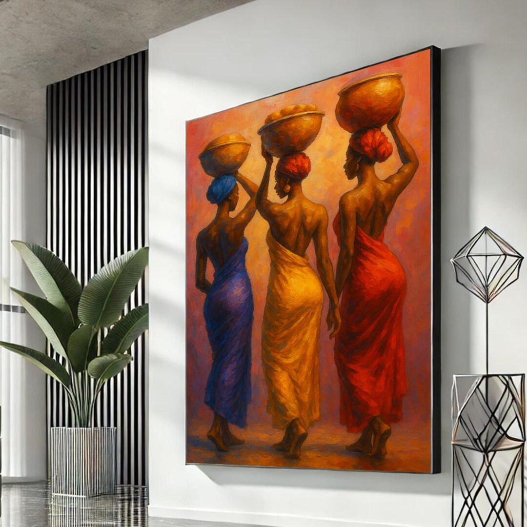 Elegant African Women Carrying Pots Canvas Wall Art | Vibrant Living ...