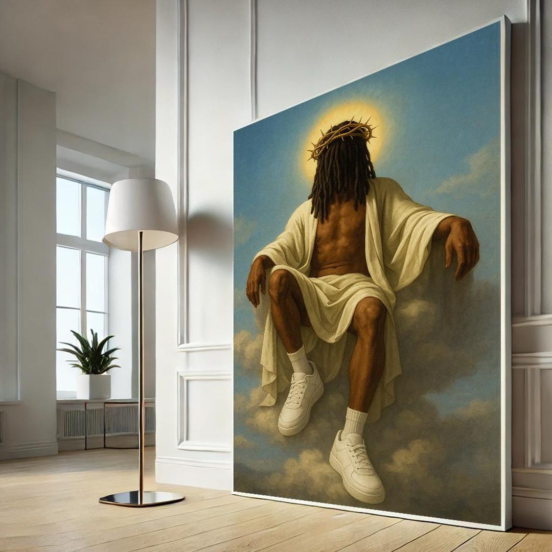 Black Jesus Canvas Print, Afrocentric Religious Wall Art, Urban Christ ...