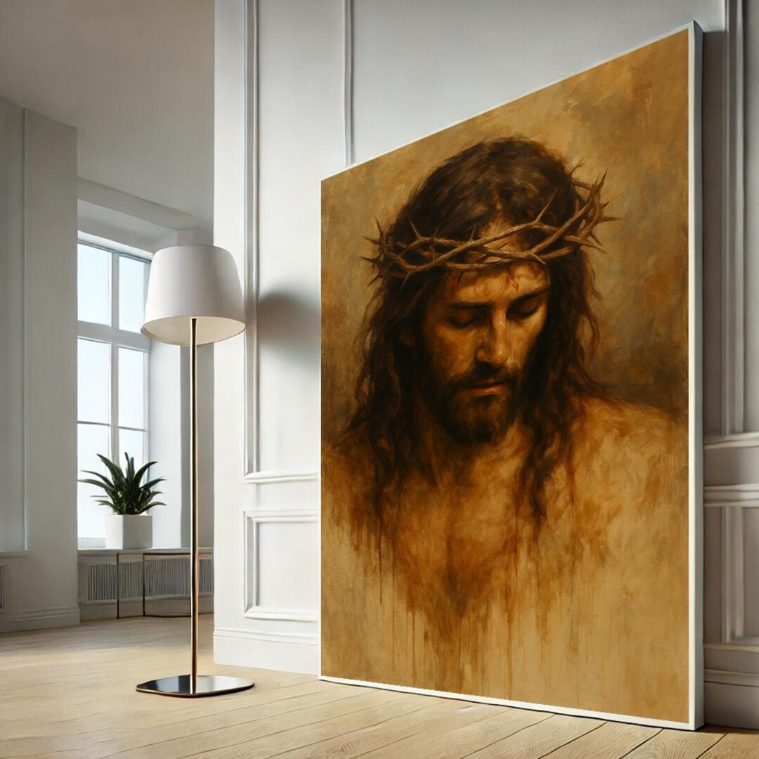 Solemn Christ Portrait Modern Canvas Wall Art Print | Earth Tones ...