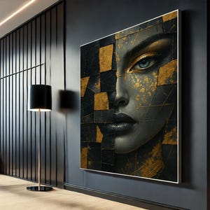 Broken Gold Face Abstract Canvas Wall Art Print, Luxury Black Gold ...