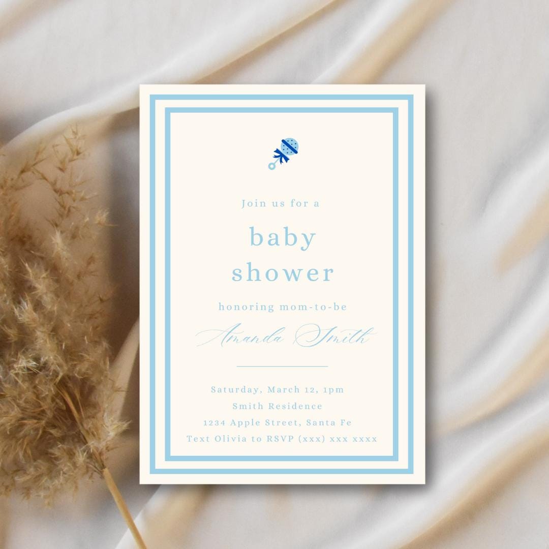 Editable Baby Shower Invitation Template Baby Rattle Gender Neutral ...