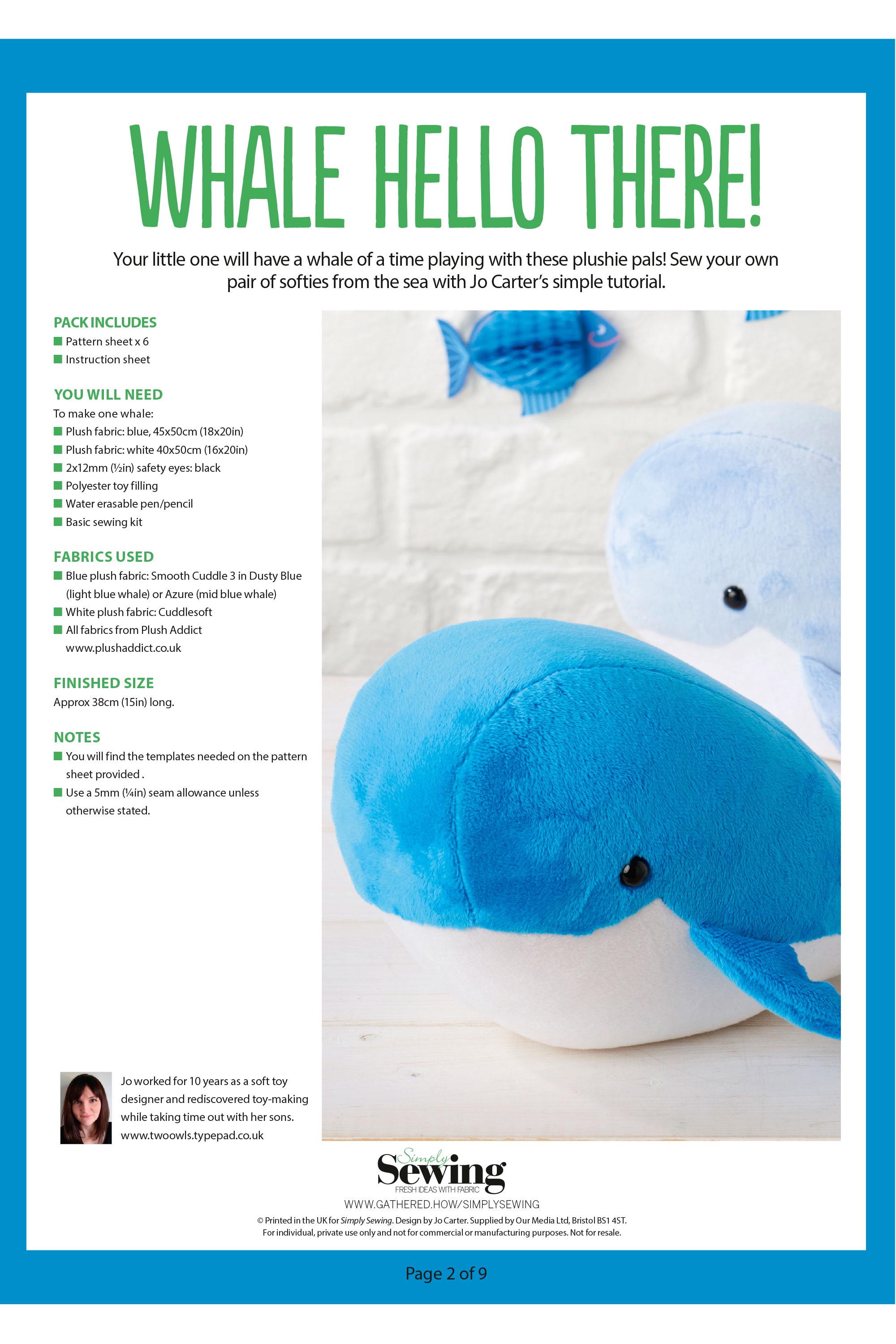 Whale Toy Pattern, Blue Whale Toy, Print PDF Pattern, Toy Sewing ...
