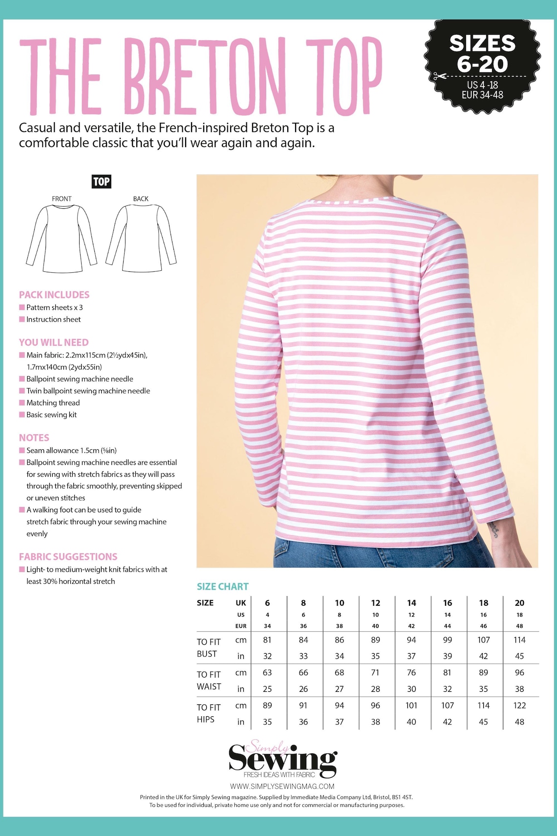 Breton Top PDF Sewing Pattern: Classic Stripe Jersey (sizes 6-20) - Etsy