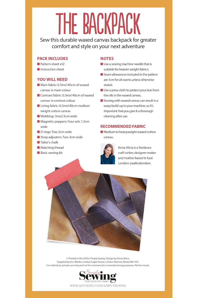 Waxed Canvas Backpack Sewing Pattern: Unisex School Bag (PDF Pattern ...