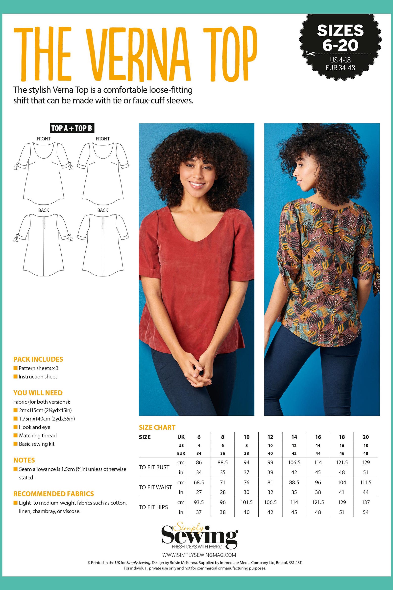 Verna Tie Sleeve Shift Top Sewing Pattern (PDF) - Etsy