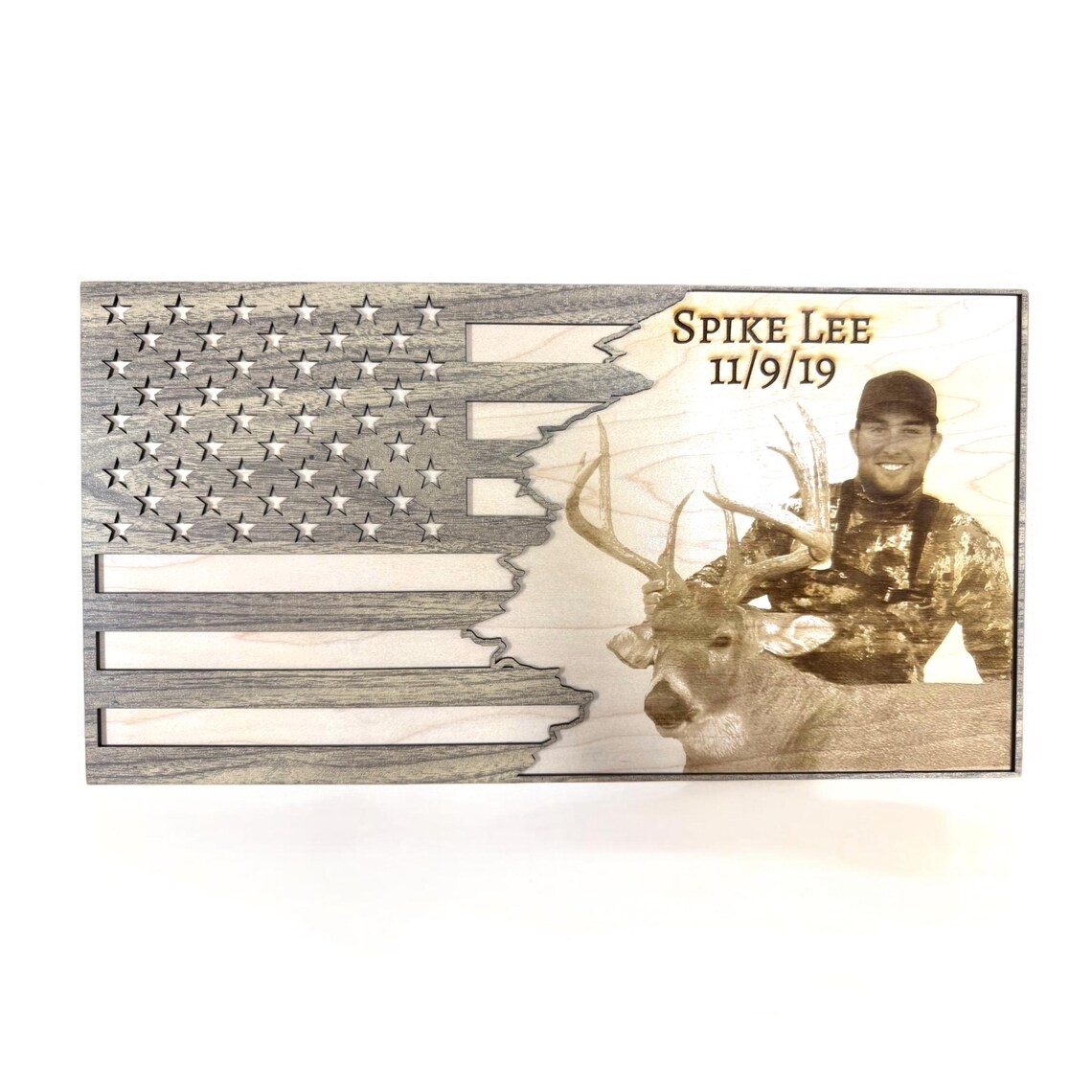 Custom Photo Engraved American Flag Portait - Etsy