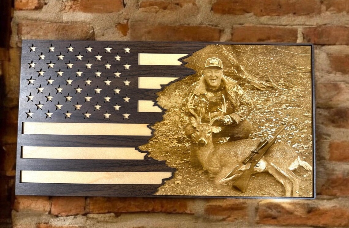 Custom Photo Engraved American Flag Portait - Etsy
