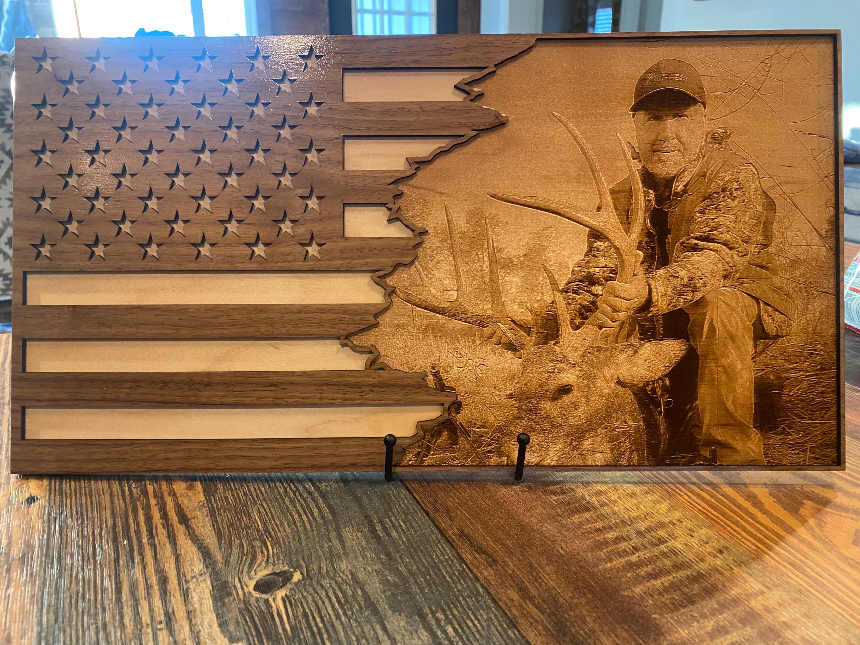 Custom Photo Engraved American Flag Portait - Etsy