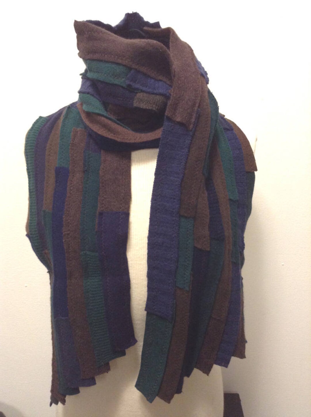 Cashmere Scarf, Unisex, Recycled Material, Upcycled, Multi Browns Blues ...