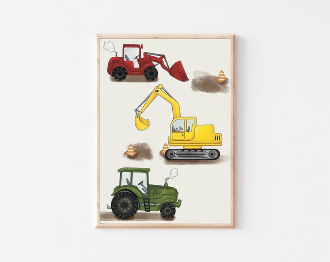 Bagger Poster I Baustelle Poster, Fahrzeug Poster, Bauarbeiter Poster ...