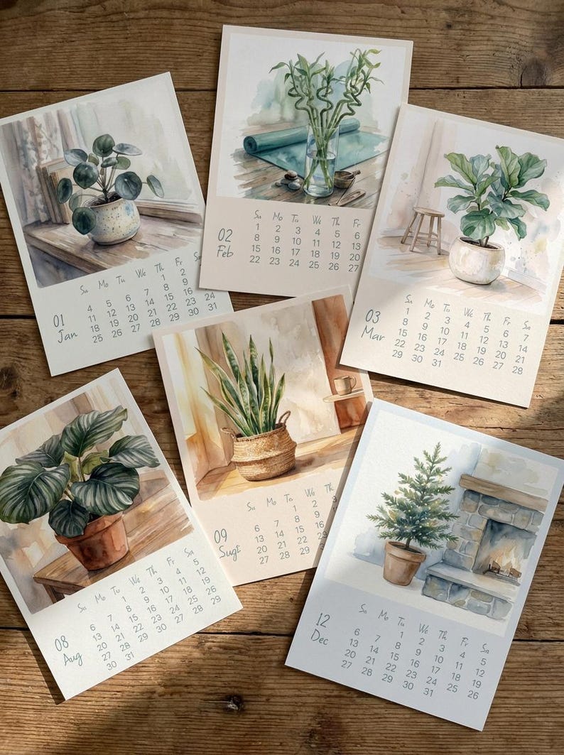 2026 Houseplant Calendar – Watercolor Botanical Mini Desk Monthly ...