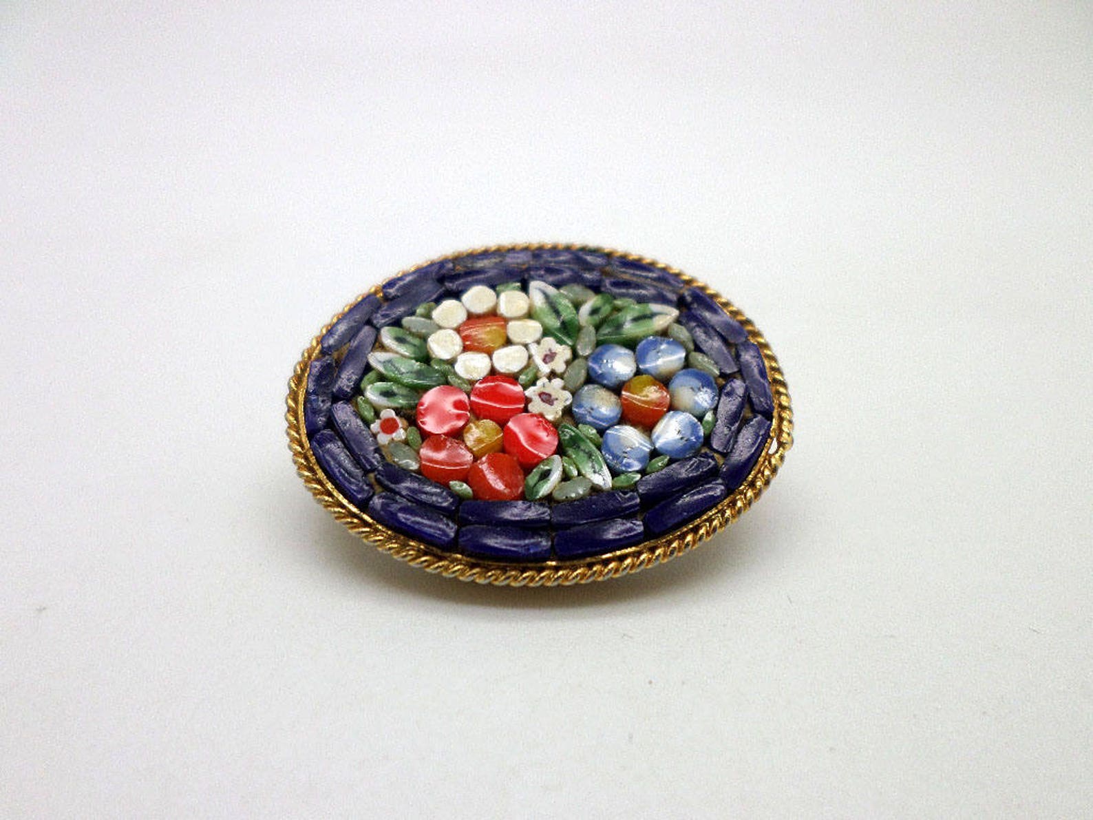 Vintage Micro Mosaic Pin Blues Reds Greens Gift Wrapped | Etsy