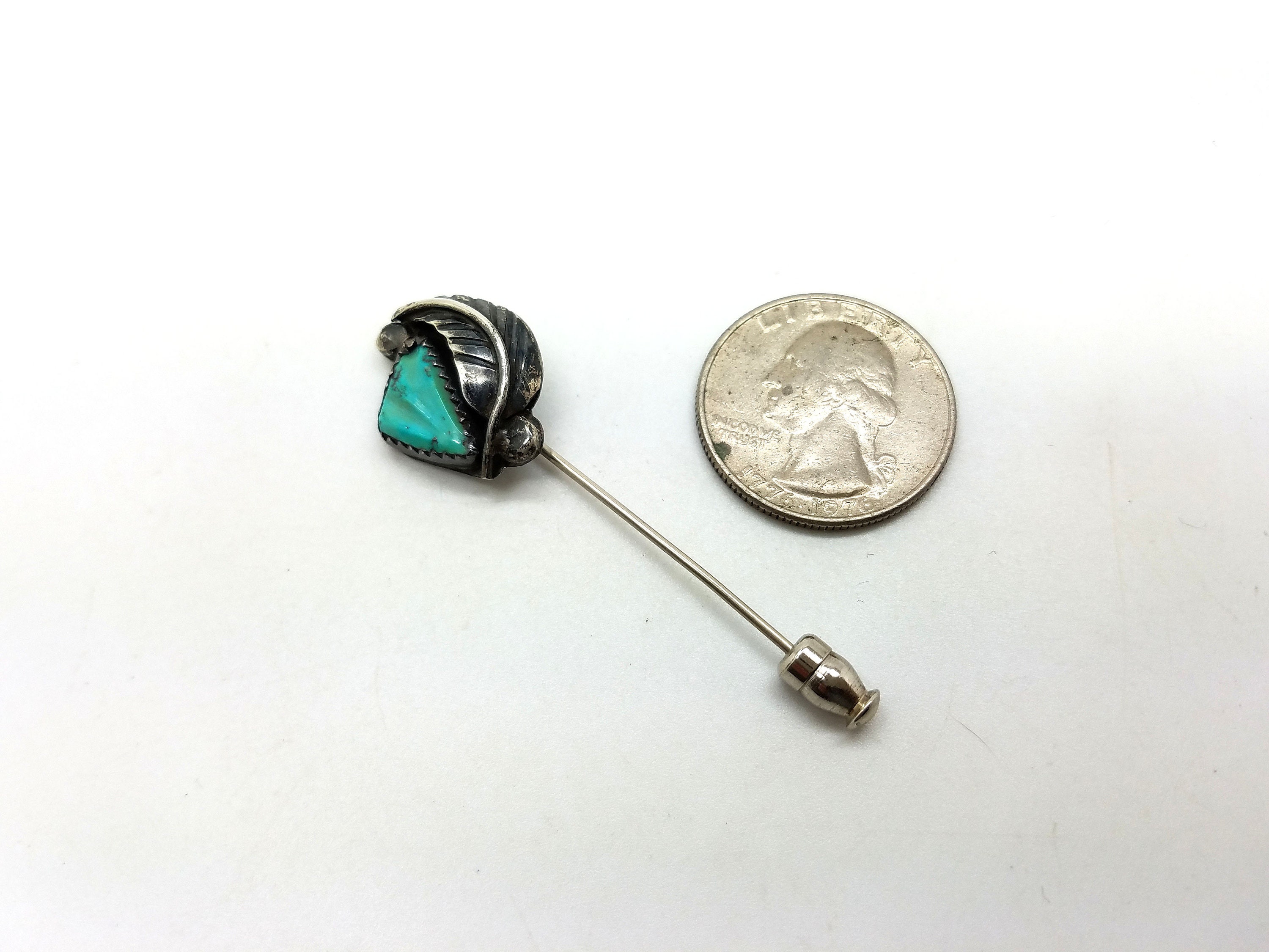 Southwest Style Turquoise Stone Silver Stick Pin