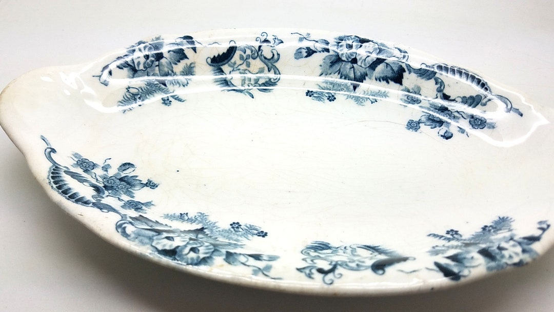 Vintage Blue and White Small Platter Dish Antique China Aged and Chippy ...