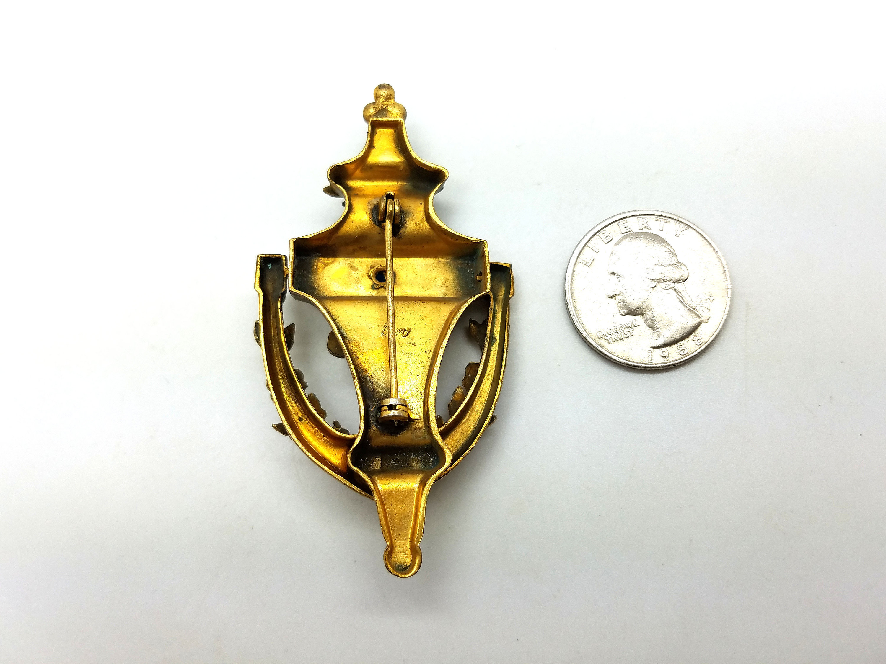 Vintage Coro Door Knocker Pin Brooch Highly Detailed Floral Repousse ...