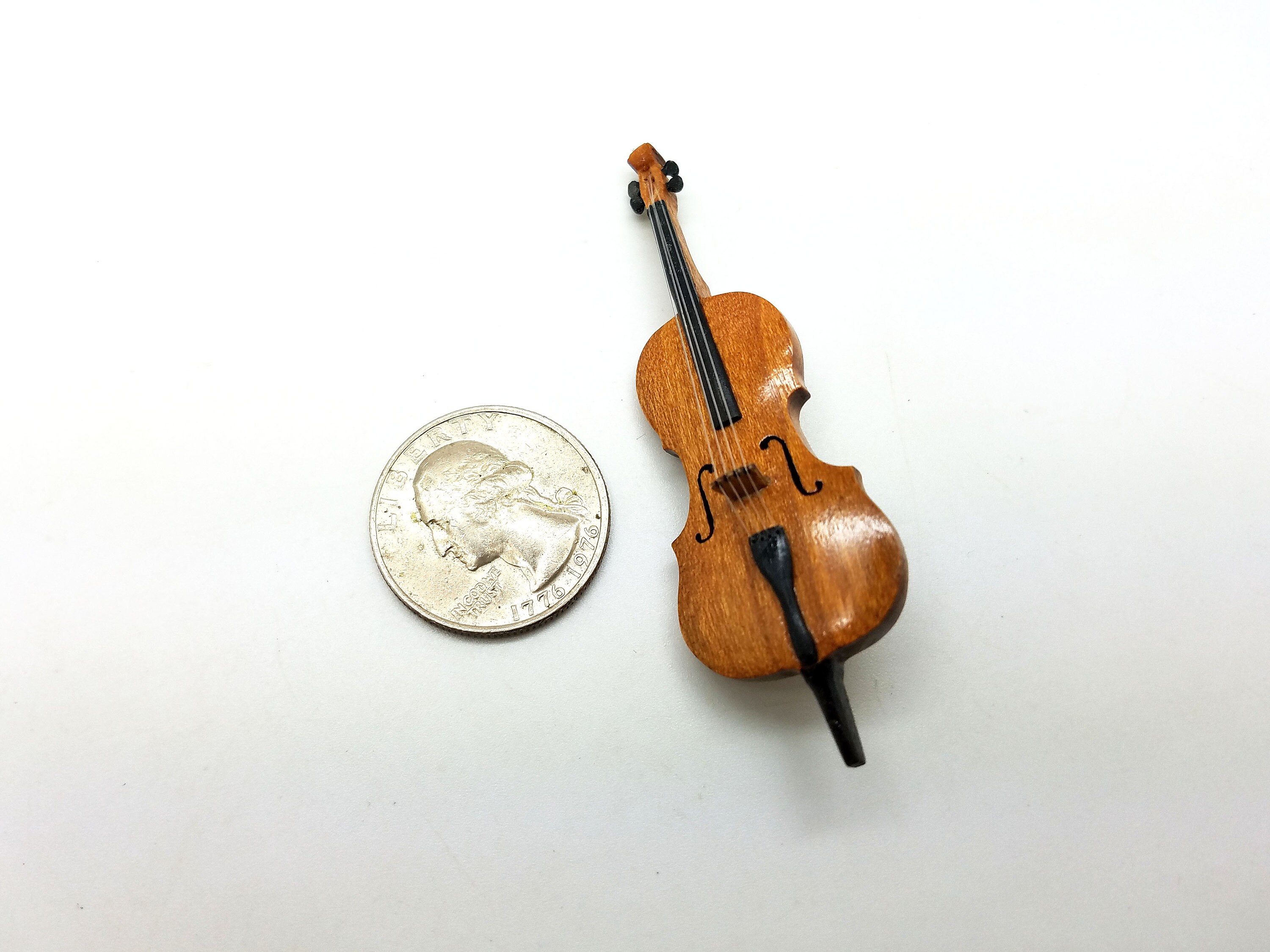Sweet Little Craved Wood Handcrafted Wooden Violin Pin Brooch