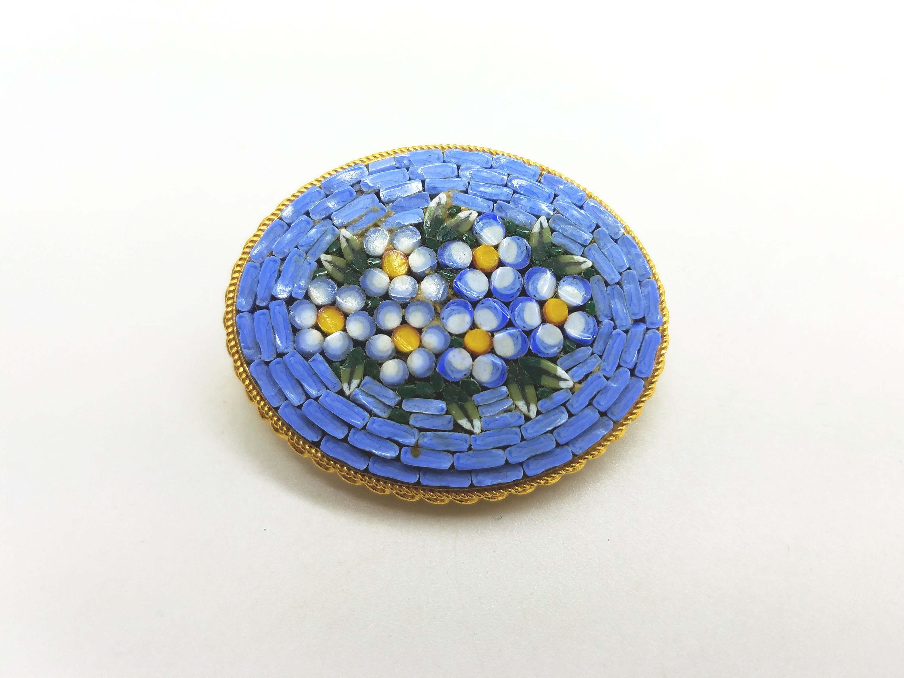Vintage Micro Mosaic Pin - Brooch - Periwinkle Yellow Greens - Free ...