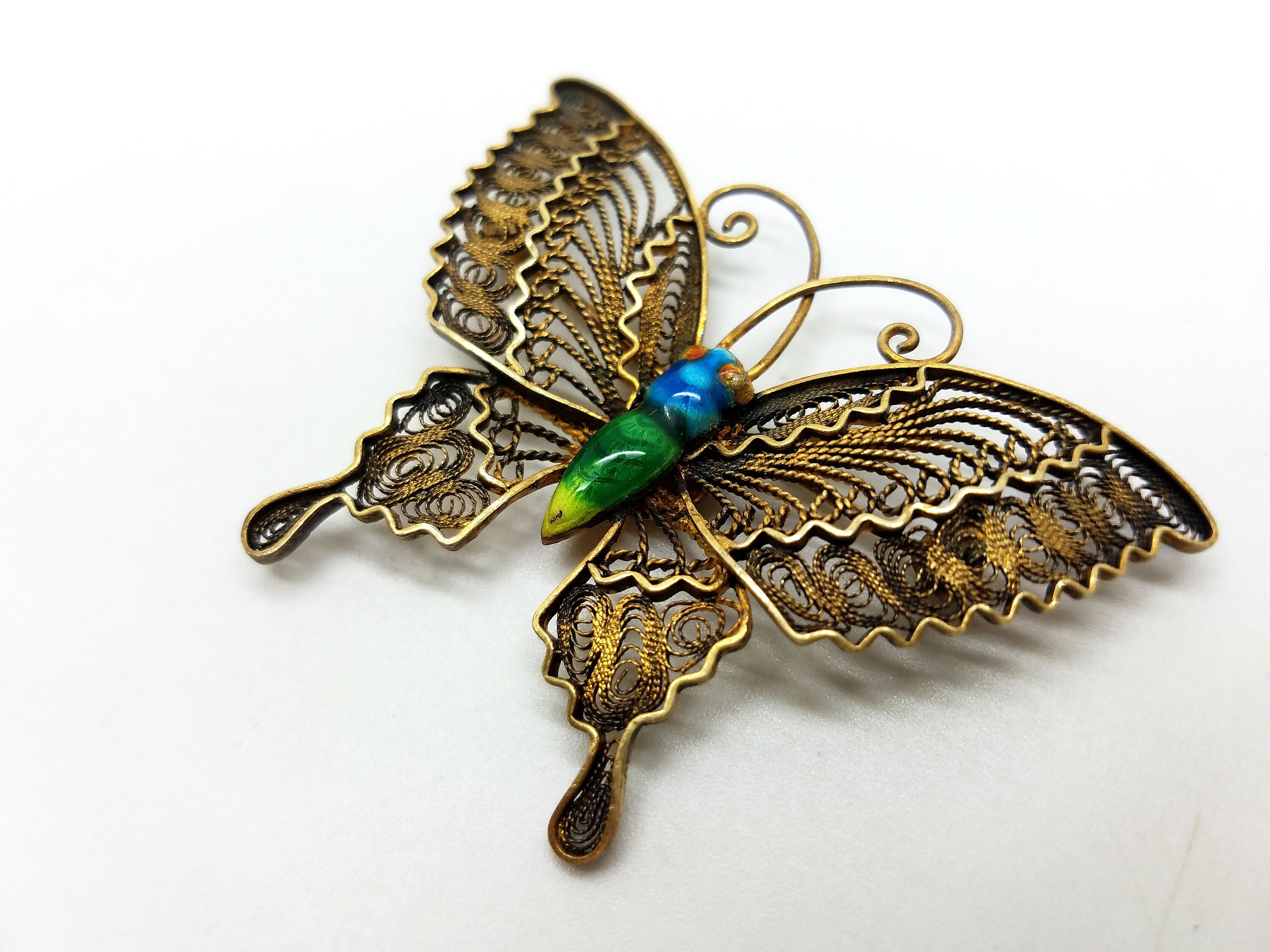 Gorgeous Vintage Butterfly Pin Brooch Silver Filigree Gold Vermeil ...