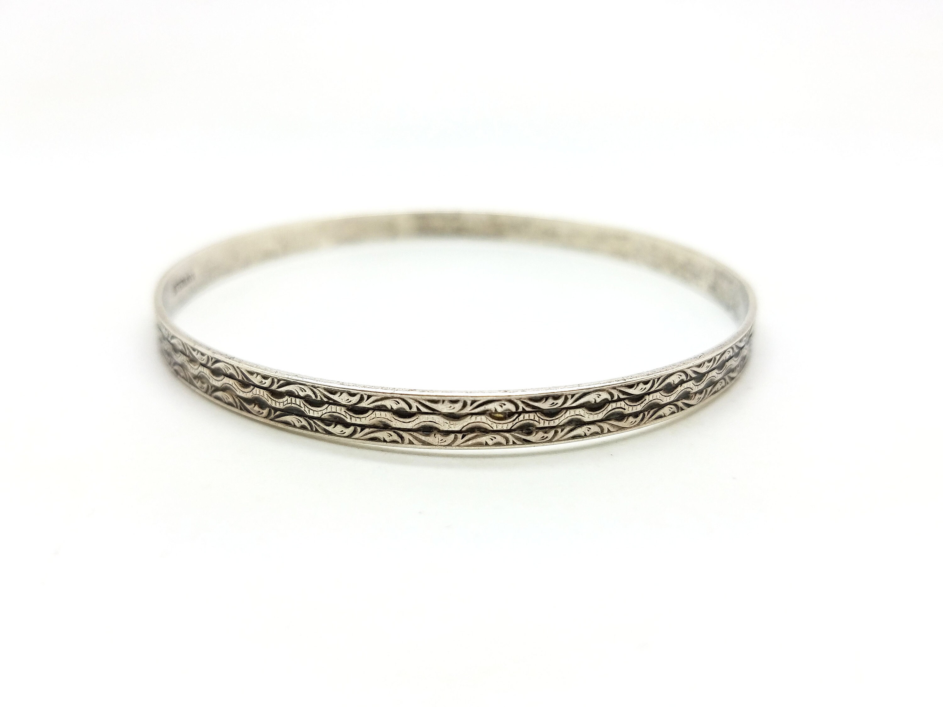 Vintage Retro Old Sterling Silver Bangle Bracelet - Delicate Scroll ...