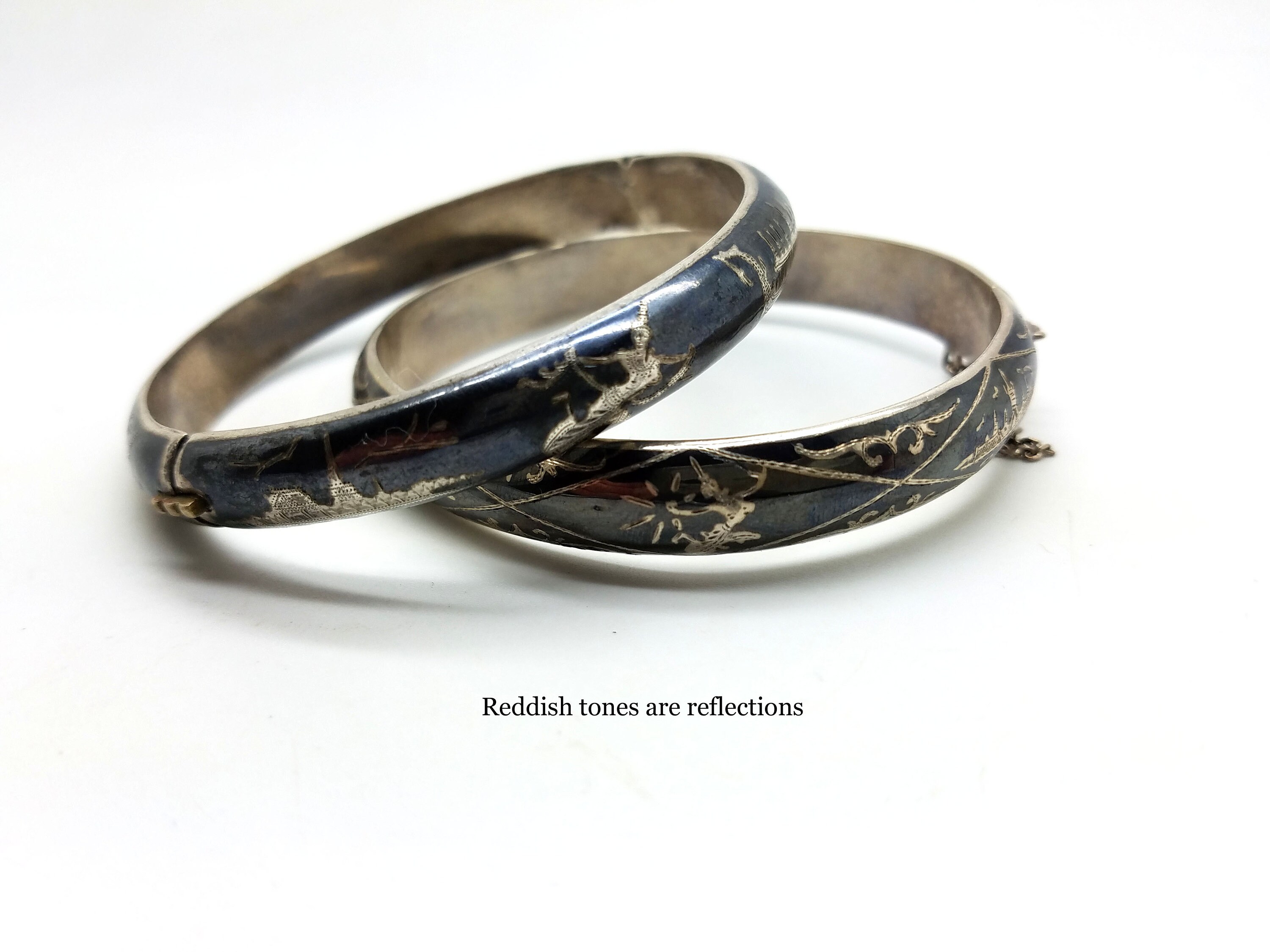 Pair of Vintage Siam Sterling Silver and Black Bangle Bracelets